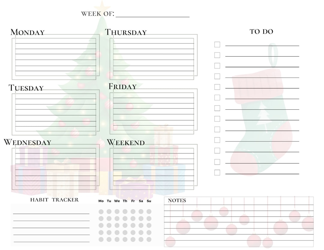 Holiday Theme Printable Weekly Planner Habit Tracker to Do - Etsy