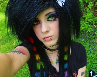 Black and Green Coontail Scene Queen Kid Emo Rave Goth Clip in Human ...