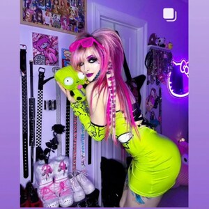 Leopard Cheetah Hot Neon Pink Y2K Scene Queen Kid Emo Punk Rave Clip in ...