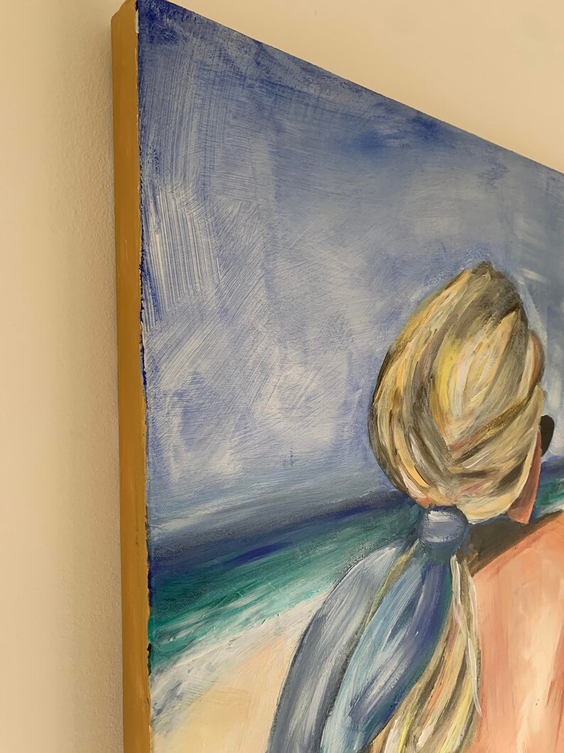 Woman Contemplating the Sea Painting - Original Handpainted Artwork ...