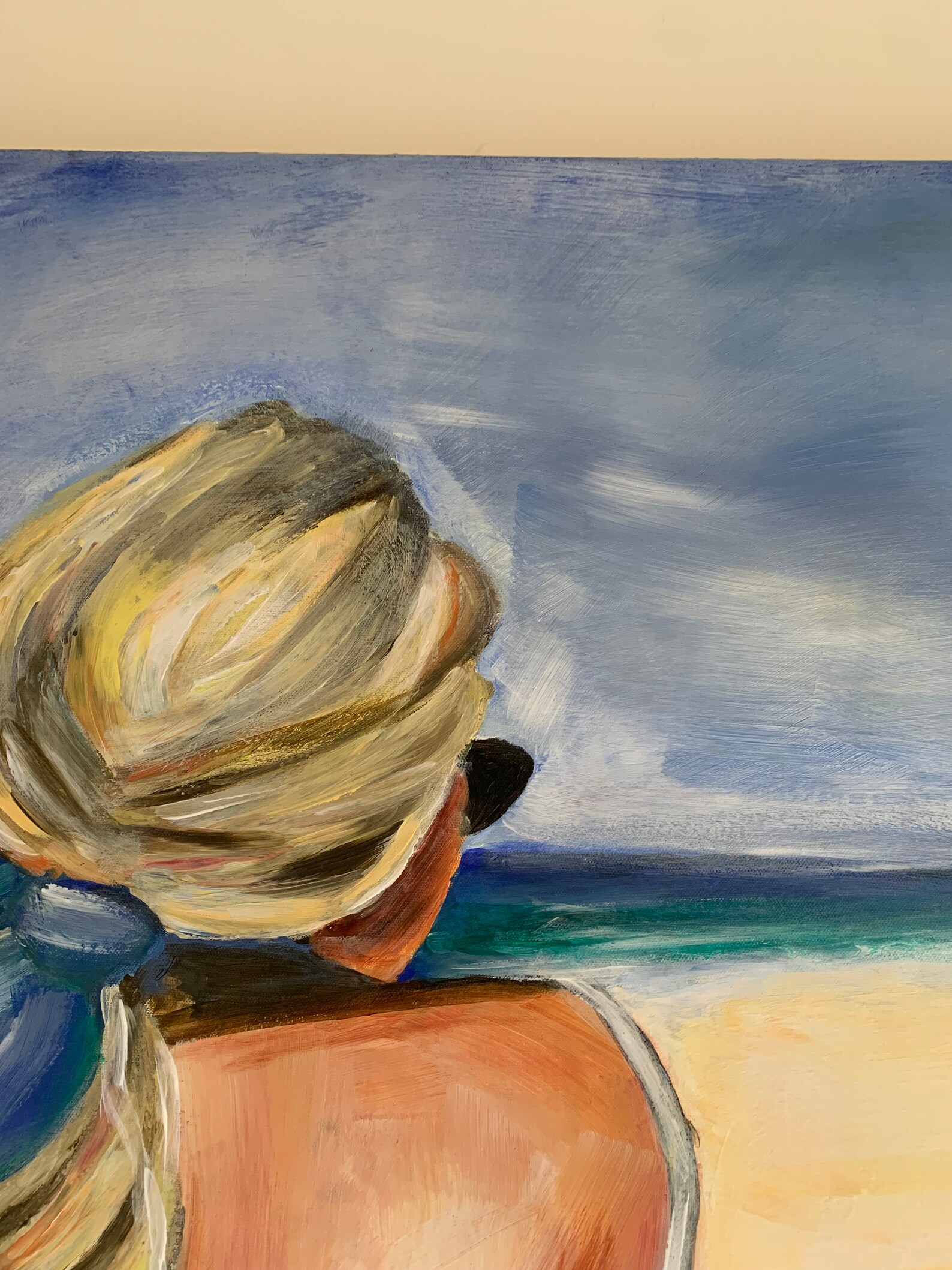 Woman Contemplating the Sea Painting - Original Handpainted Artwork ...