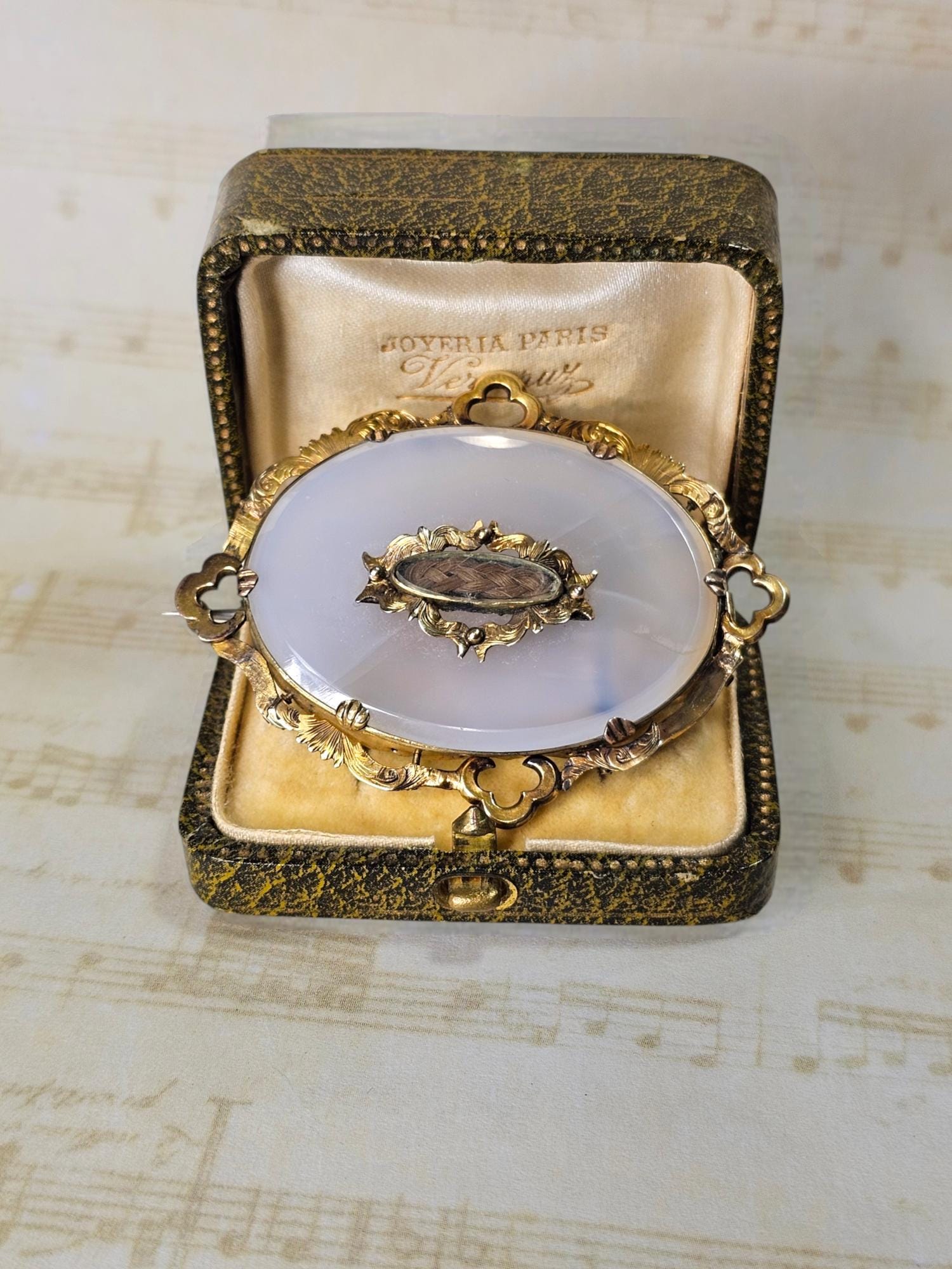 Antique Georgian/victorian 9k Gold Chalcedony Braided Hair Mourning ...