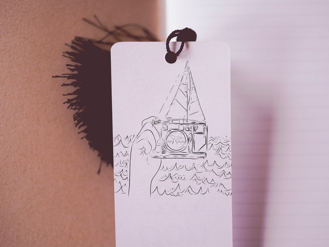 Sail Away Camera Photographer Black and White Contour Drawing Bookmark ...