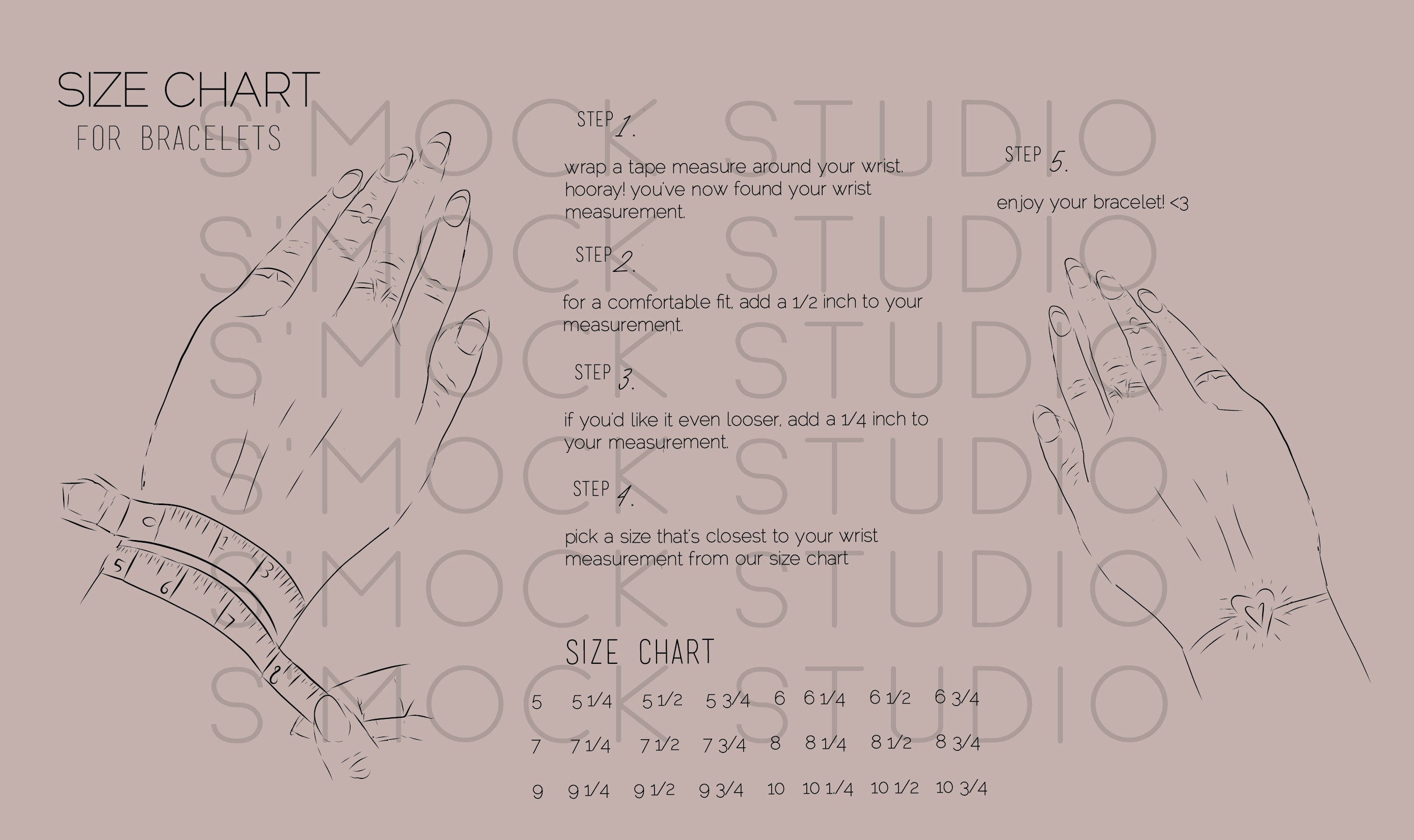 LIMITED QUANTITY Chart Illustrated Bracelet Sizing Chart Infographic ...