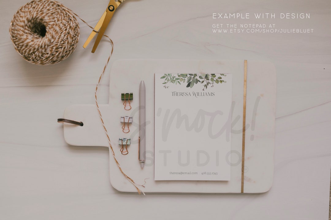 5x7 Note Pad Planner Flat Lay Mock-up Minimalist Bright Marble Gold ...