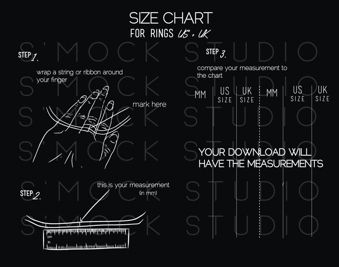 Illustrated Ring Size Chart US and UK Sizes Size Charts for Small ...