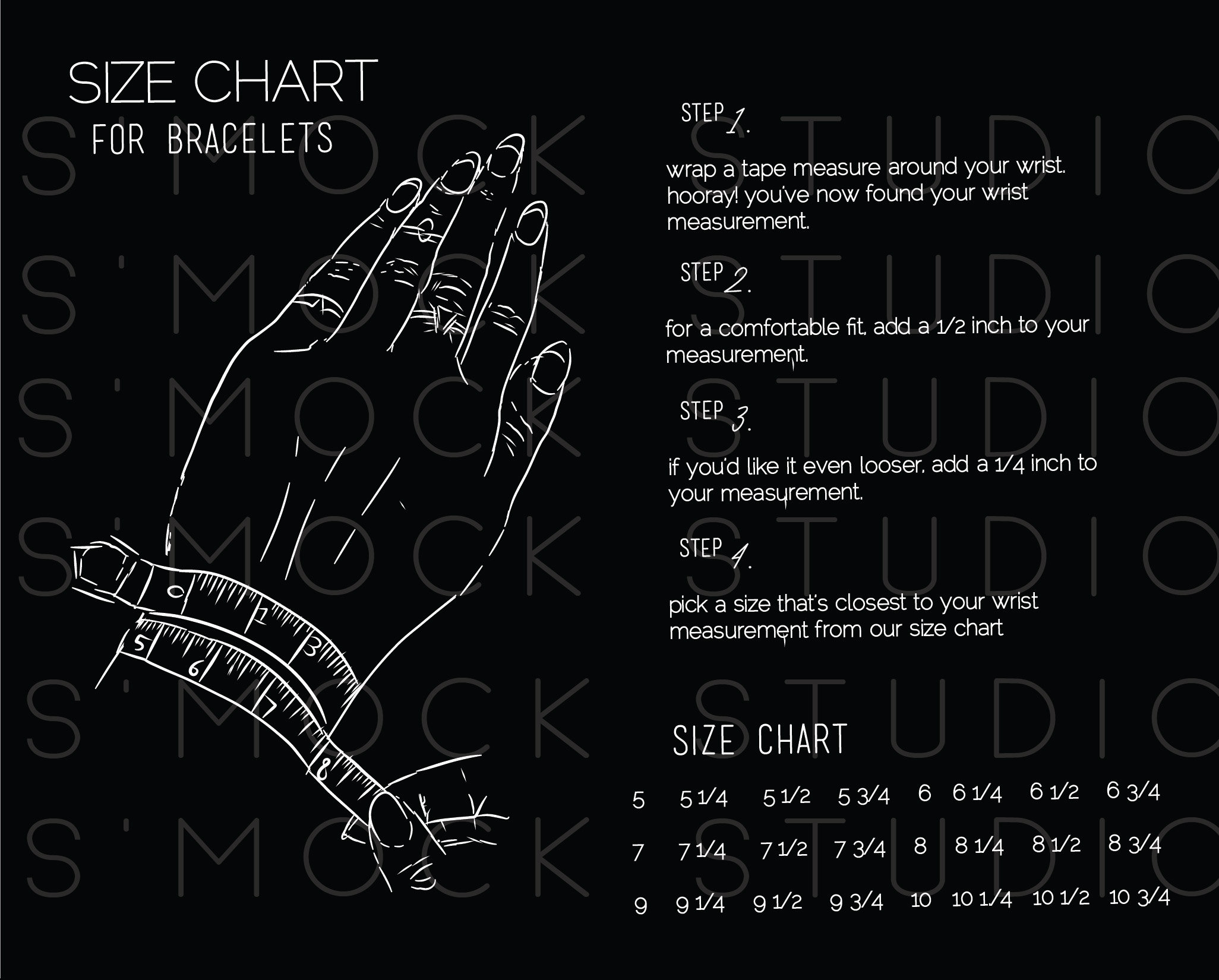 LIMITED QUANTITY Chart Illustrated Bracelet Sizing Chart Infographic ...