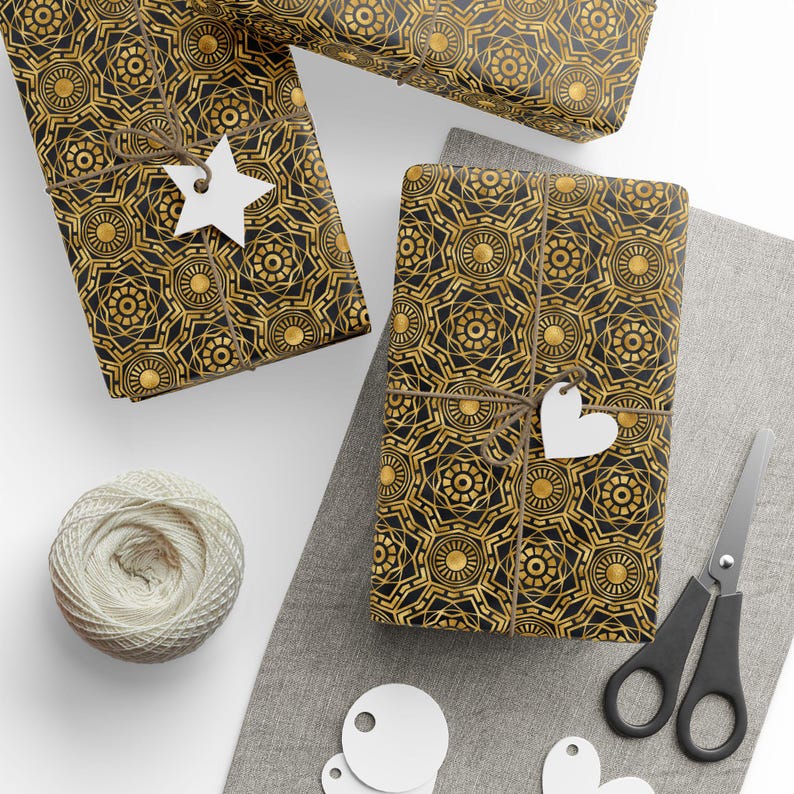 Art Deco Wrapping Paper | Gold Black Geometric Gift Wrap Roll - Etsy UK