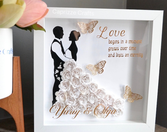 Personalized Wedding Gift/ Paper Flower Shadow Box/ Anniversary Gift ...