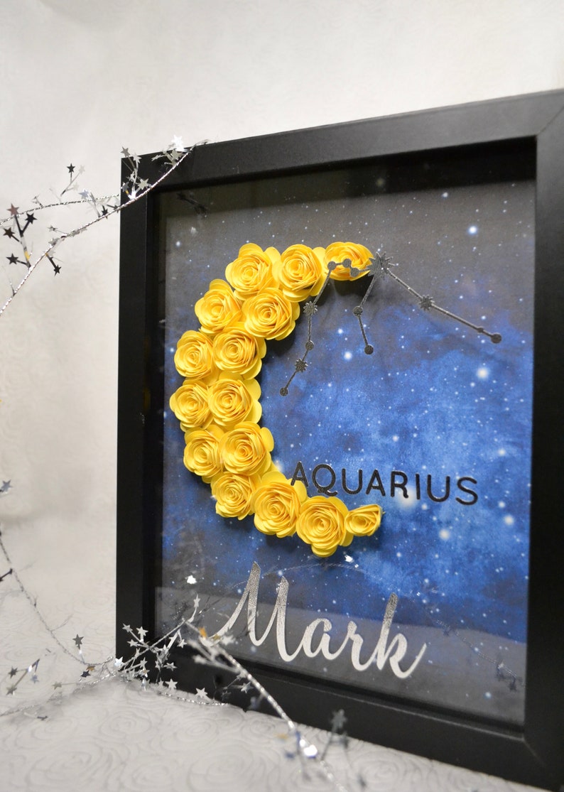 8X10 Personalized Zodiac Sign Frame/ Paper Flower Shadow Box/ Gift for ...