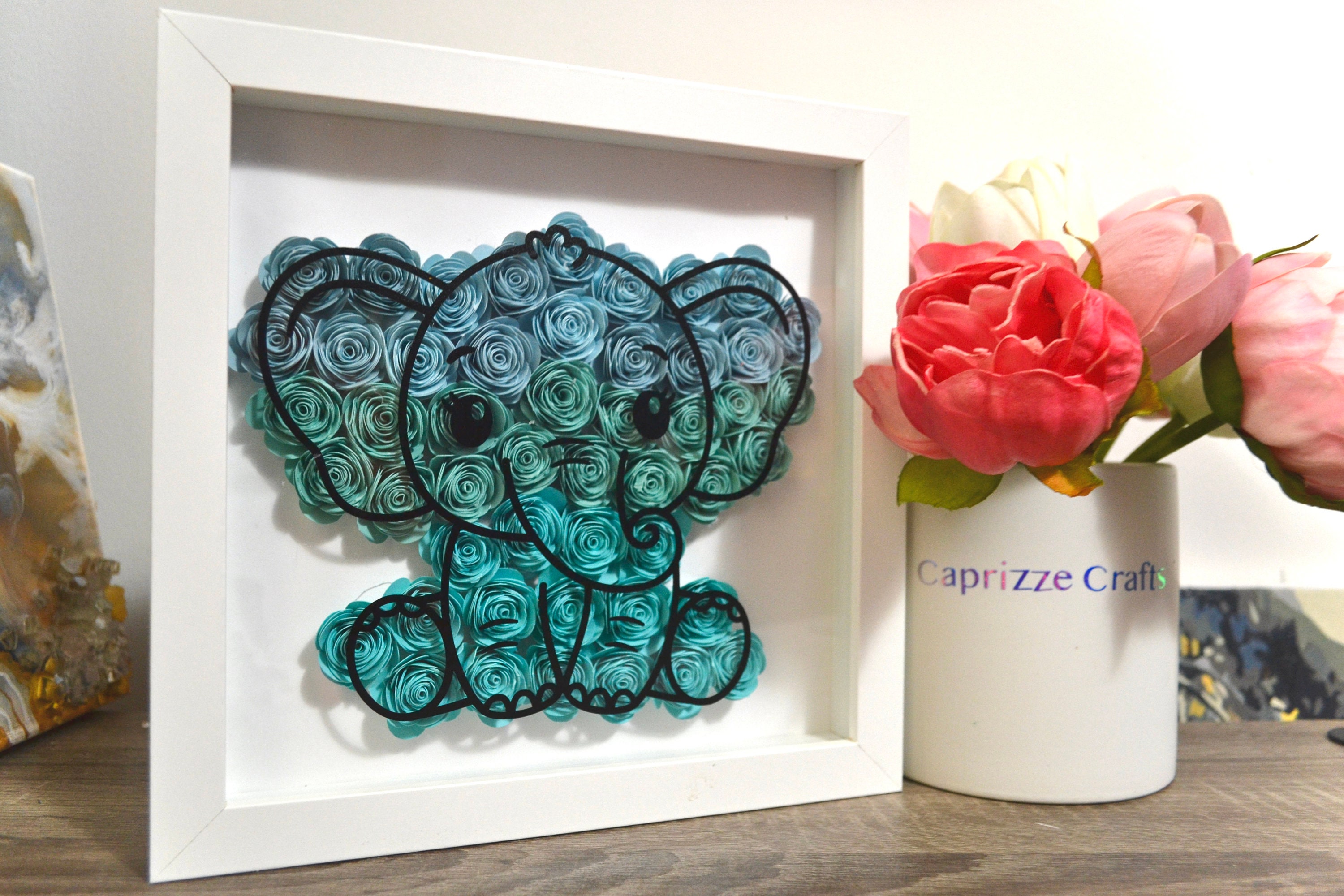 Baby Elephant Frame/ Paper Flower Shadow Box/ Personalized - Etsy