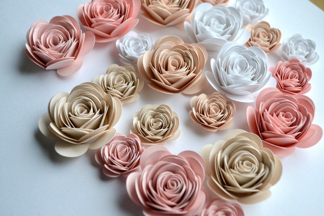 25pc Mixed Light Pink and Beige Hand Rolled Roses/ Paper Rose Set - Etsy