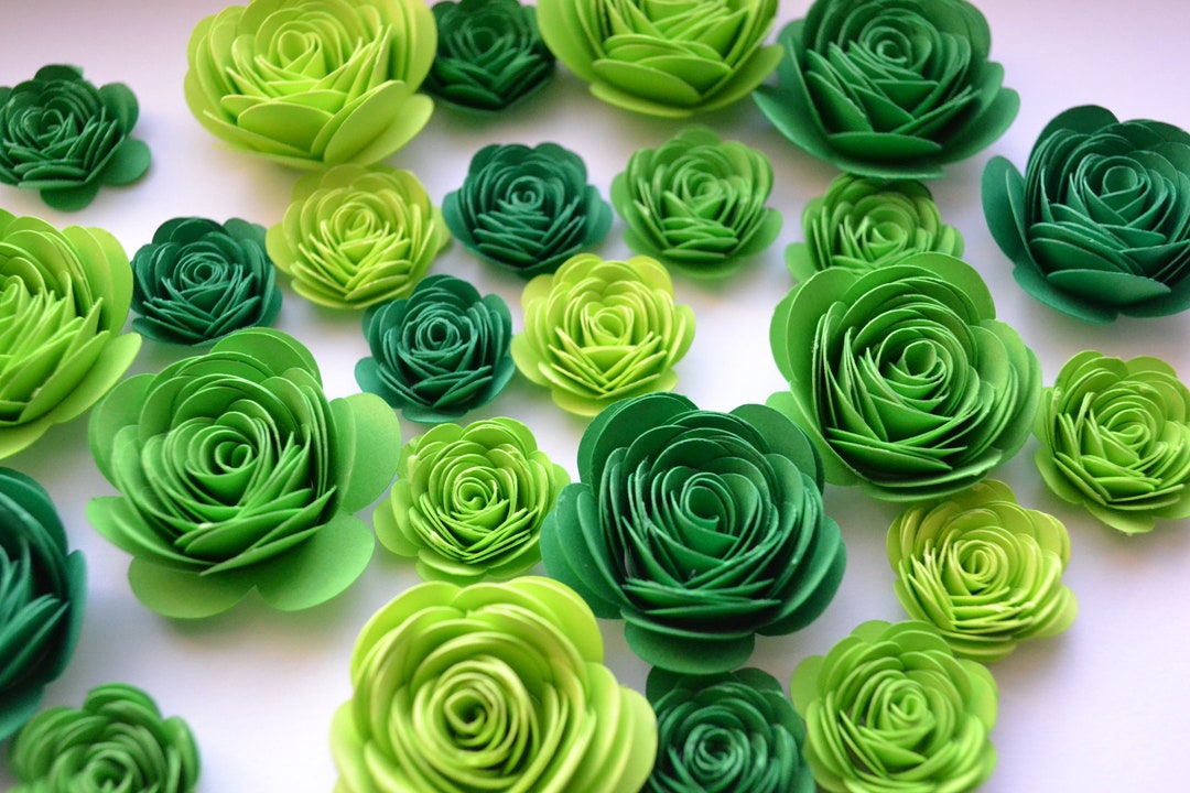 25pc Mixed Vivid Green Hand Rolled Paper Flowers/ Loose Paper Flowers ...
