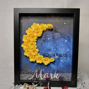 8X10 Personalized Zodiac Sign Frame/ Paper Flower Shadow Box/ Gift for ...