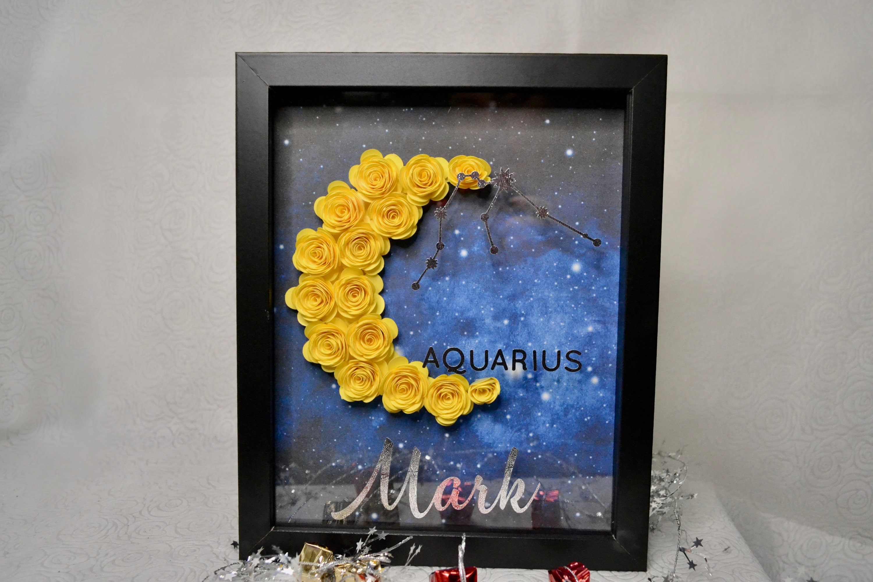 8X10 Personalized Zodiac Sign Frame/ Paper Flower Shadow Box/ Gift for ...