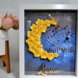 8X10 Personalized Zodiac Sign Frame/ Paper Flower Shadow Box/ Gift for ...