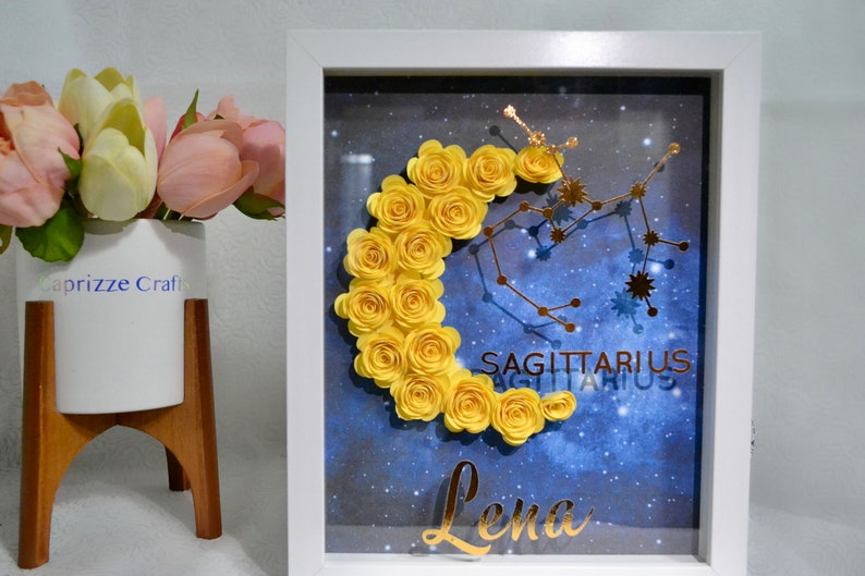 8X10 Personalized Zodiac Sign Frame/ Paper Flower Shadow Box/ Gift for ...
