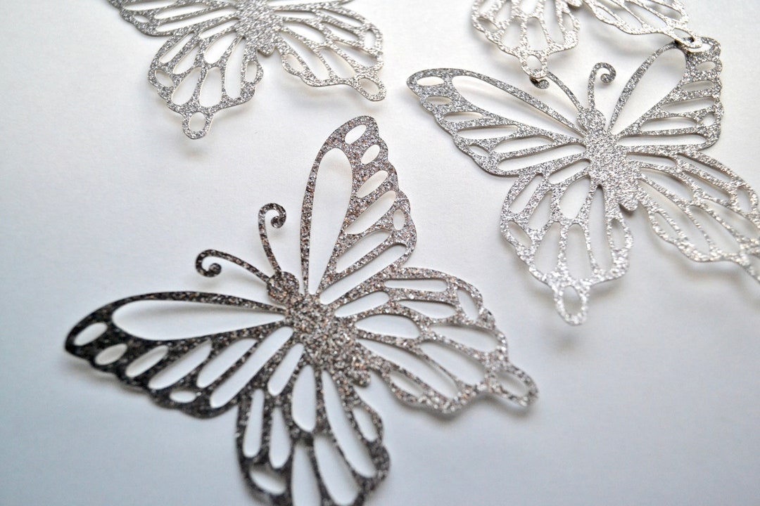 Dark Silver Glitter Butterflies/ Set of 11/ Decorative Butterfly - Etsy