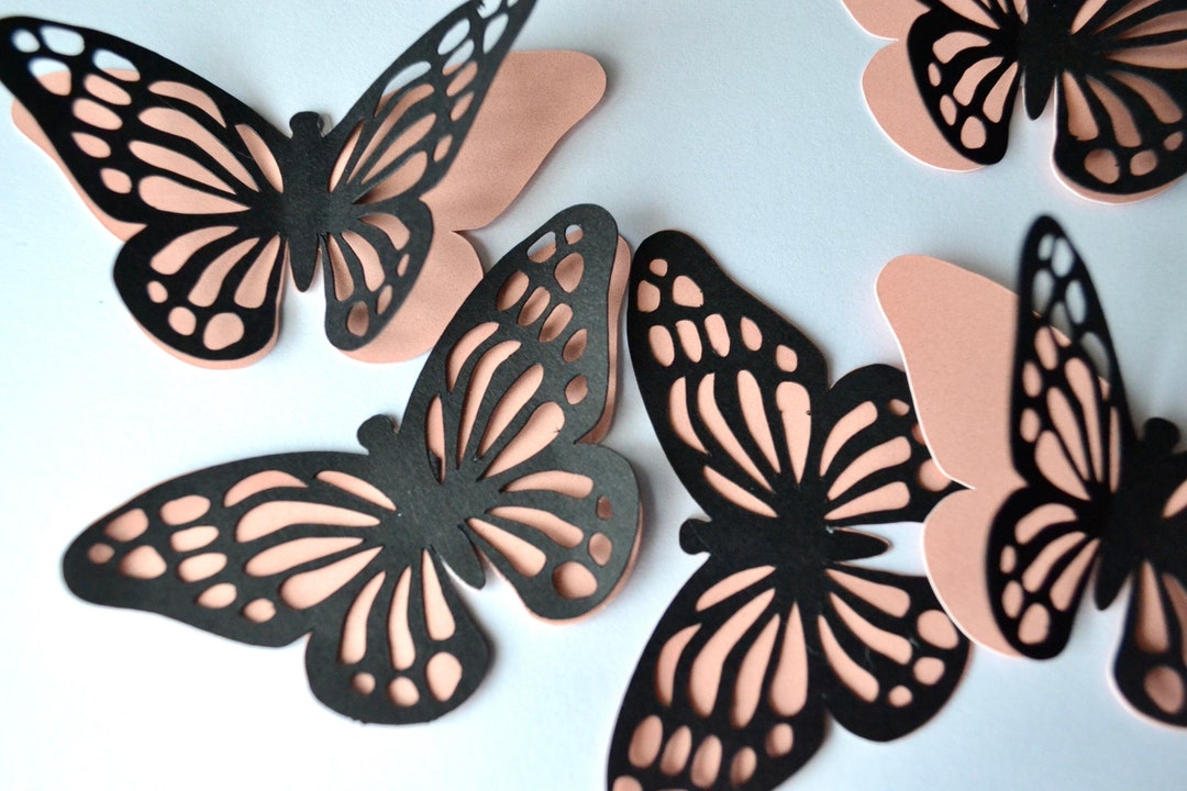 3D Pink Shimmer and Black Butterflies/ Pre-cut Butterflies/ Cardstock ...