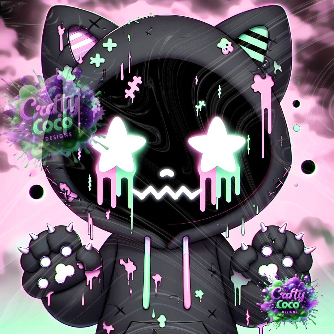 Pastel Goth Kawaii Cat PNG | Creepy Cute Drip | Digital Download for T ...
