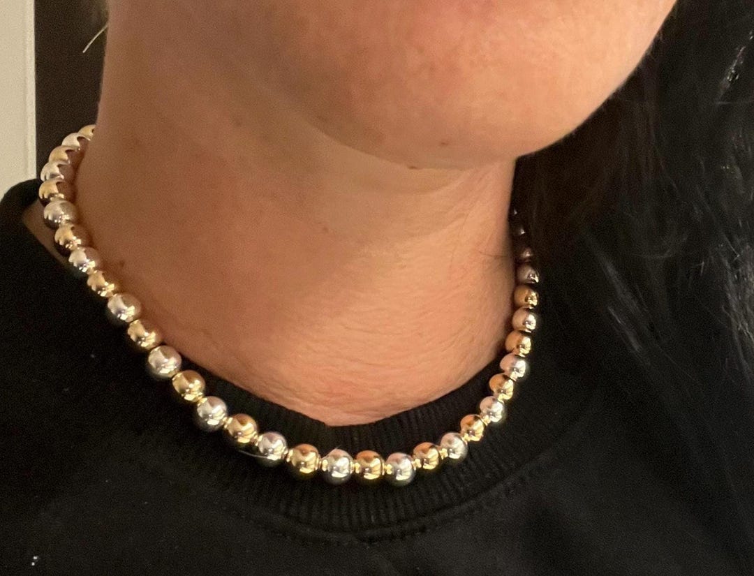 Silver and Gold Necklace, Sterling Silver and 14k Gold Ball Beaded ...
