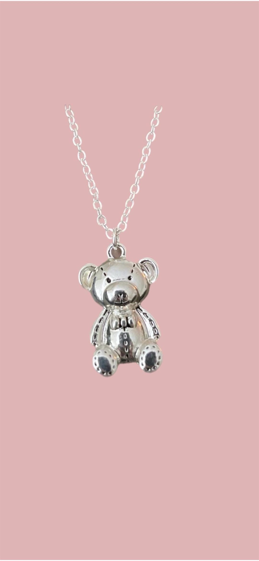 Sterling Silver Teddy Bear Necklace, Silver Teddy Bear Charm Necklace ...