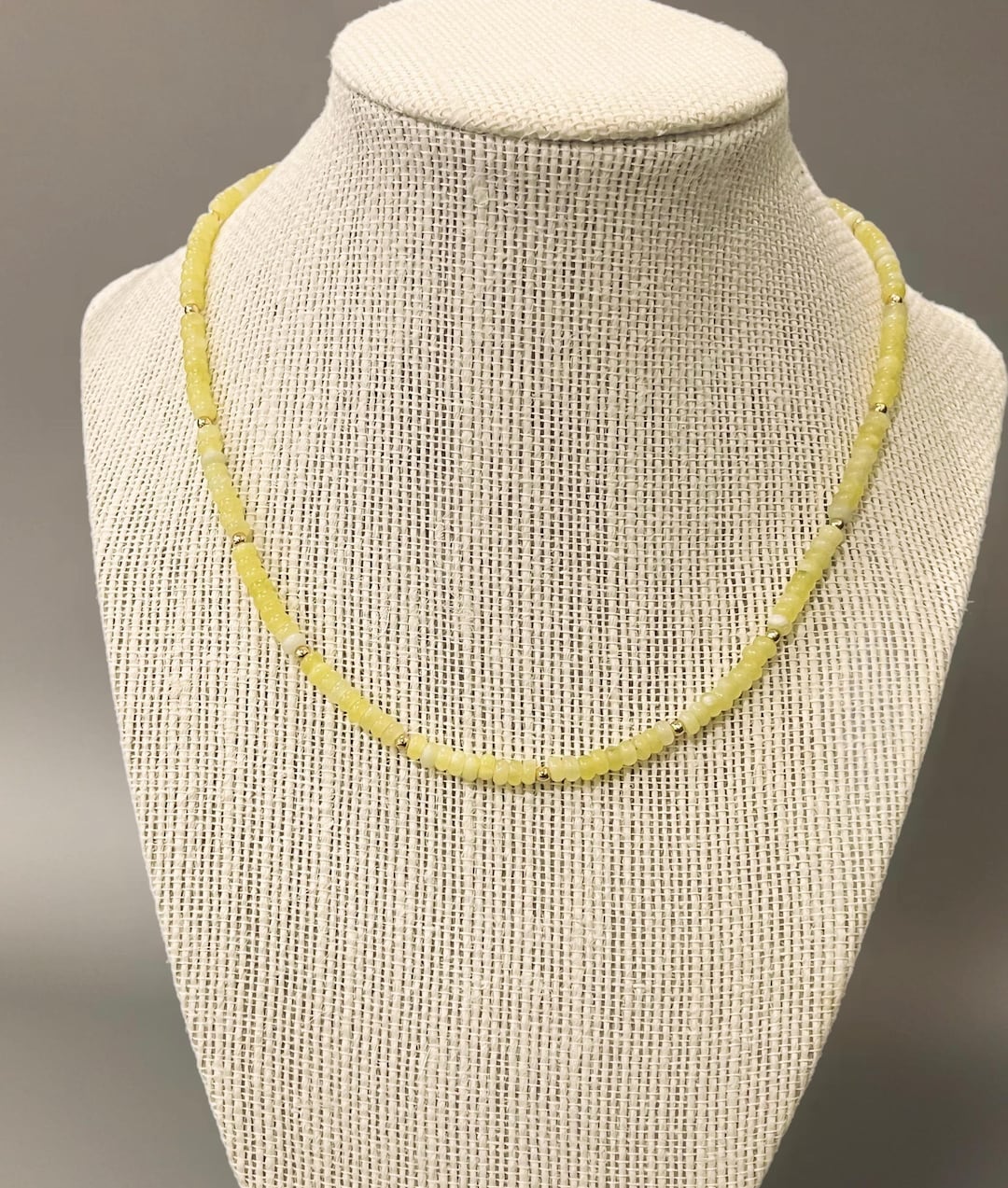 Yellow Jade Necklace With 14k Gold Spacers – Vibrant Yellow Stone Beads ...