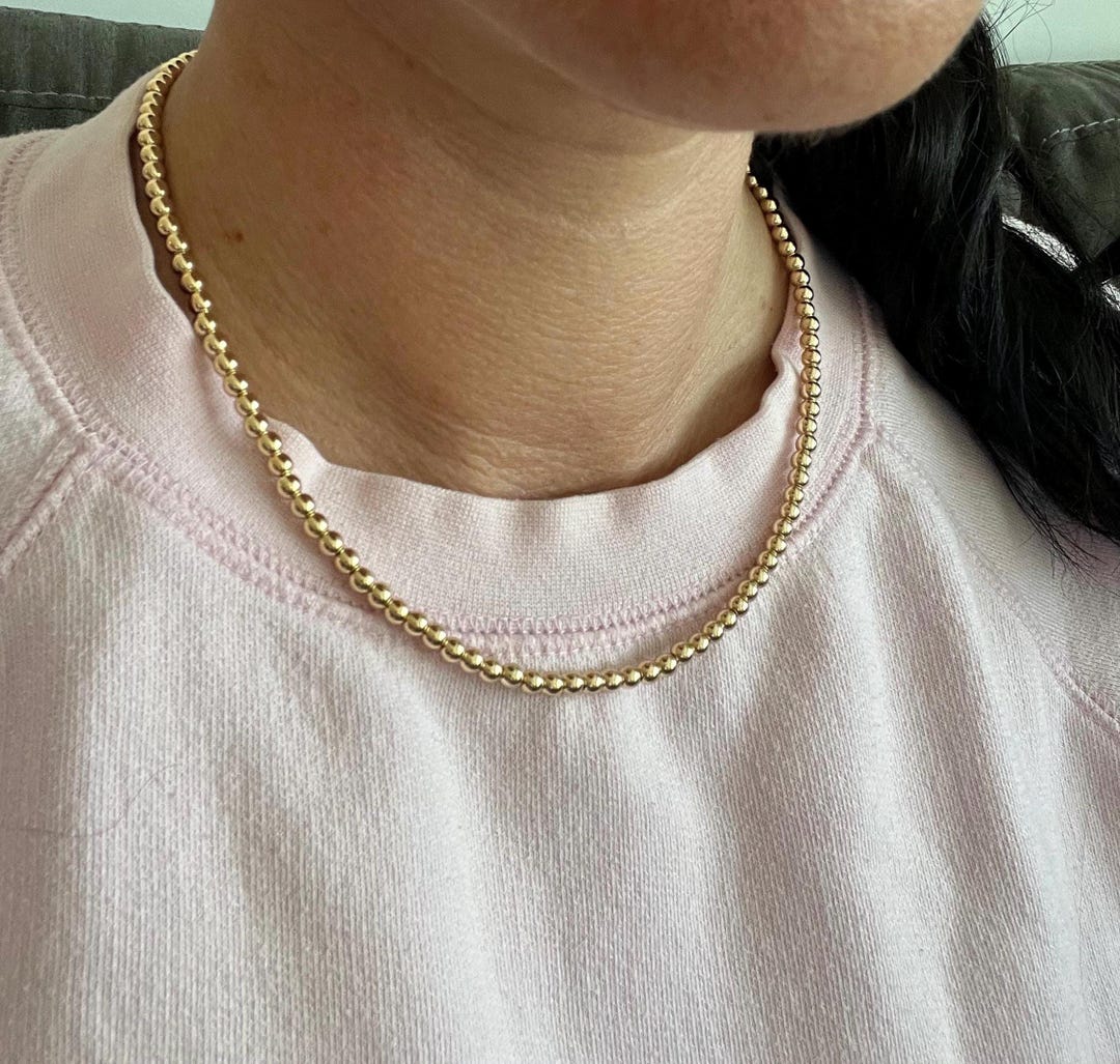 Gold Ball Necklace, Gold Beaded Ball Necklace, 14k Gold Plated Ball ...