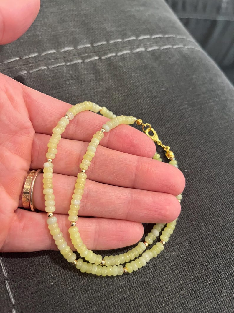 Yellow Jade Necklace With 14k Gold Spacers – Vibrant Yellow Stone Beads ...