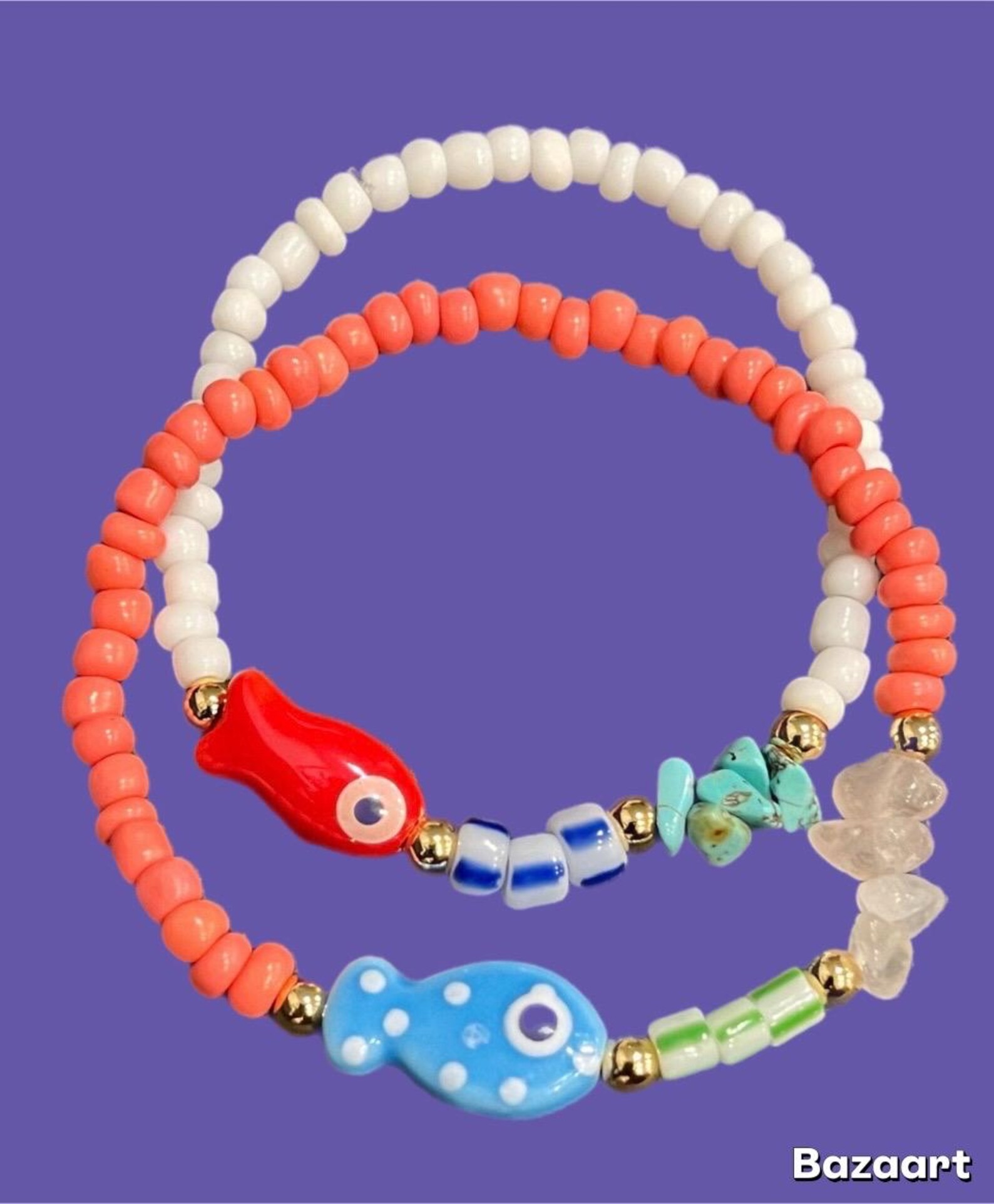 Porcelain Fish Bracelet-fish Charm Bracelet-beach Bracelet-beach ...