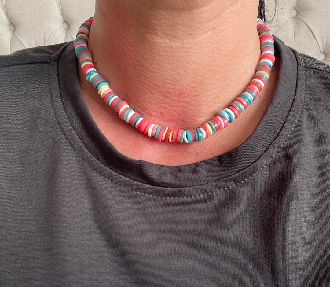 Beaded Shell Necklace, Shell Necklace, Colourful Disc Shell Necklace ...
