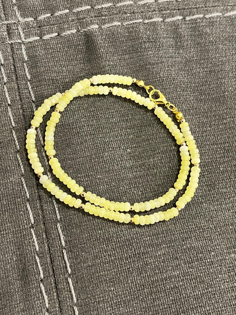 Yellow Jade Necklace With 14k Gold Spacers – Vibrant Yellow Stone Beads ...