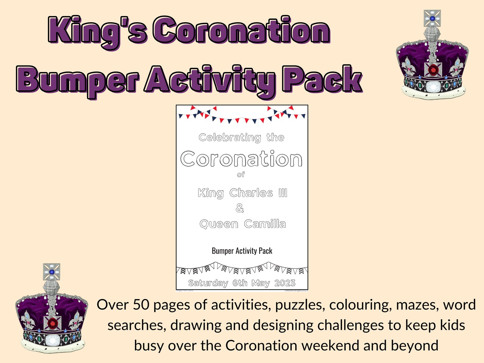 Kings Coronation Bumper Activity Pack for Kids, Including Colouring ...