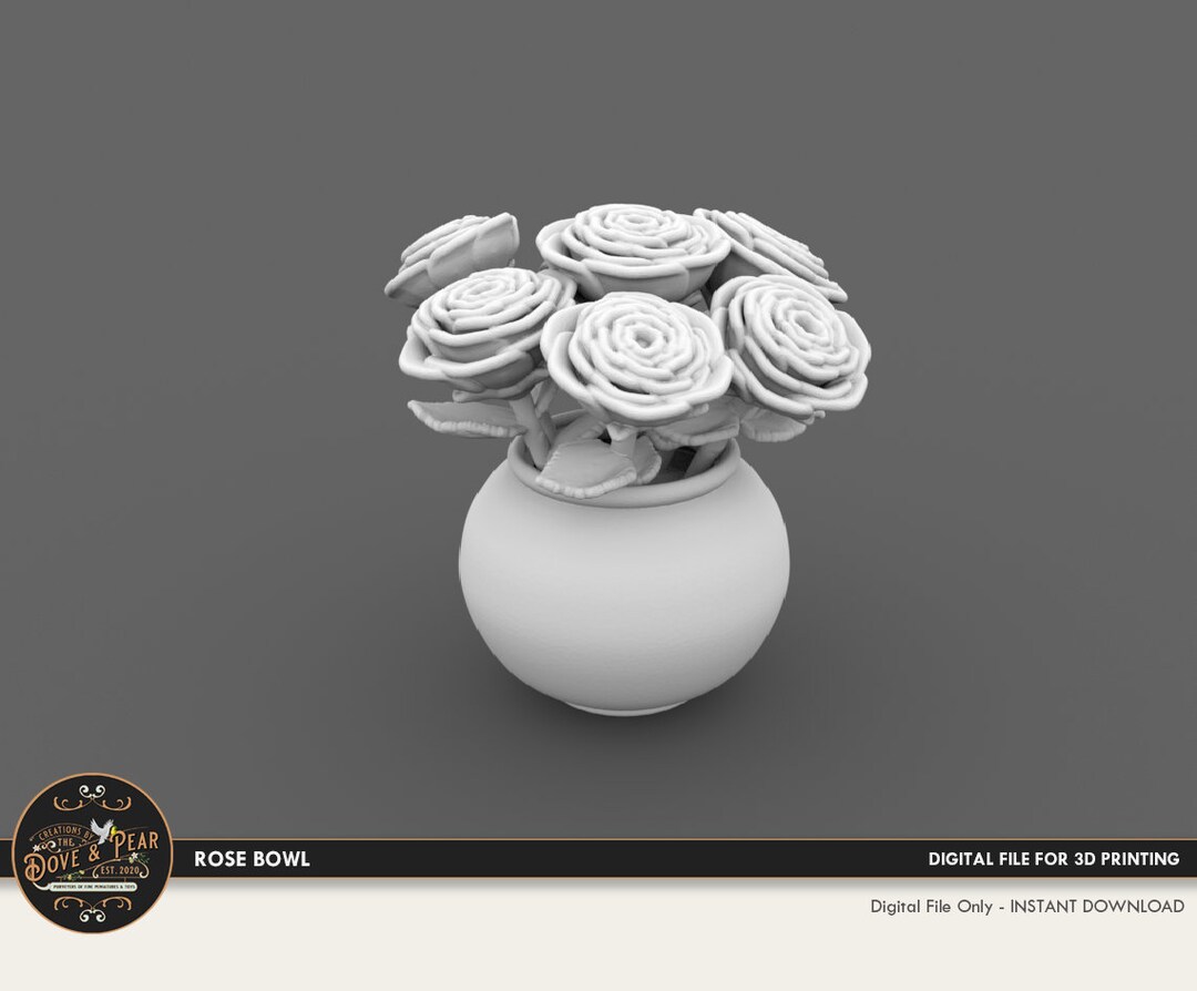 1:12 Bowl Vase of Roses Flowers Dollhouse Miniature 3D STL PRINT File ...