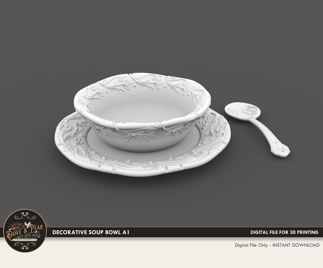 1:12 Decorative Soup Bowl With Spoon Dollhouse Miniature 3D STL PRINT ...