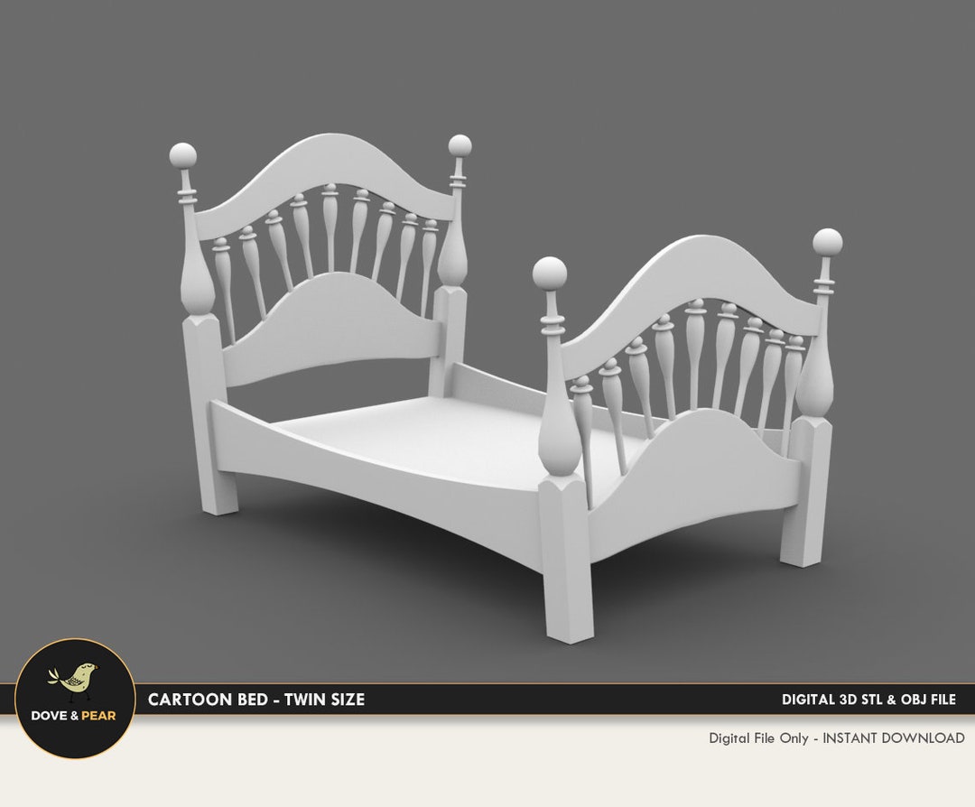 1:12 Stylized Cartoon Bed Twin Dollhouse Miniature 3D STL - Etsy