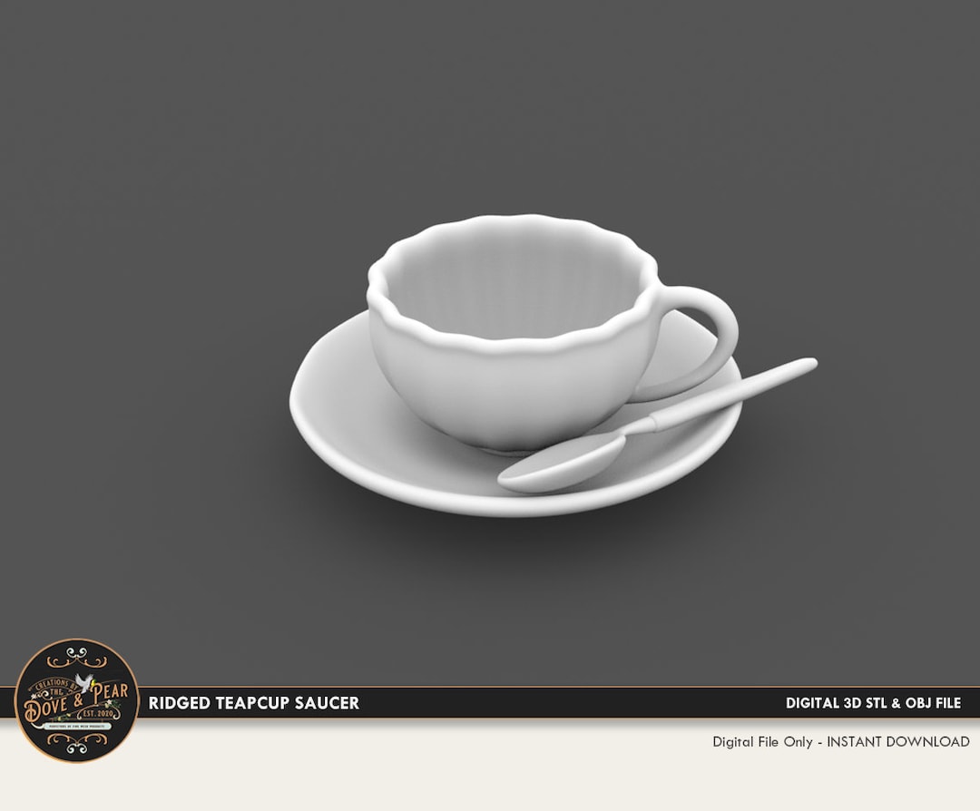 1:12 Ridged Teacup Saucer Spoon Dollhouse Miniature 3D STL PRINT File ...