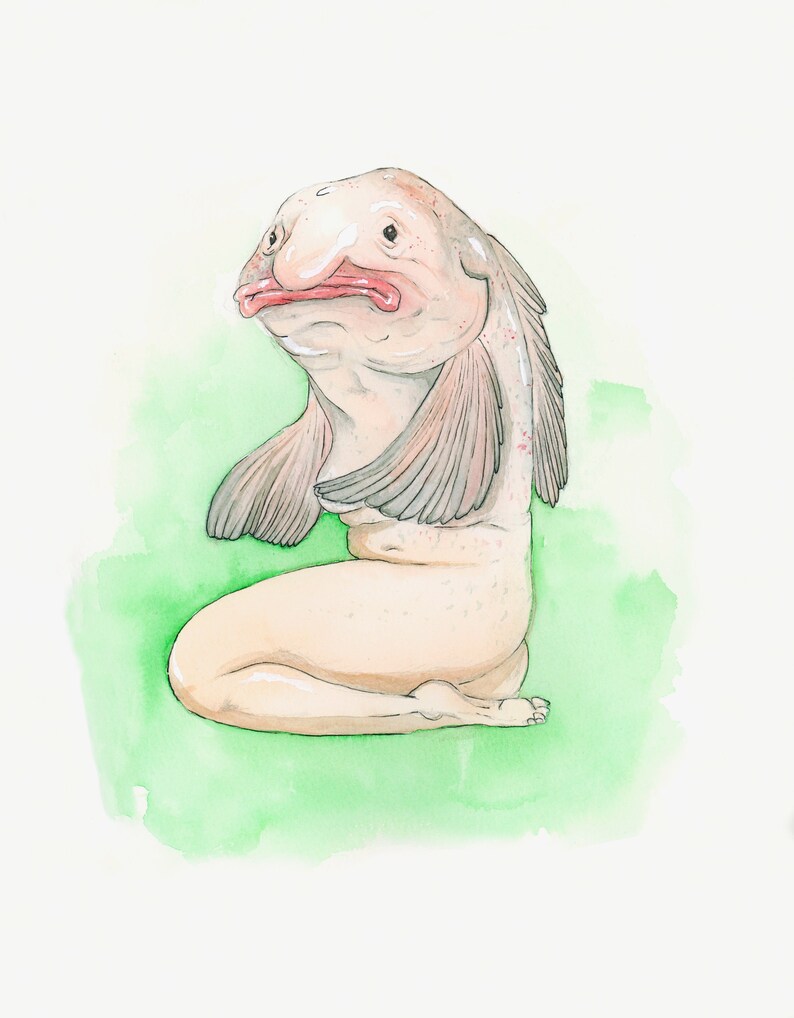 Blobfish Reverse Mermaid Watercolor Illustration - Etsy