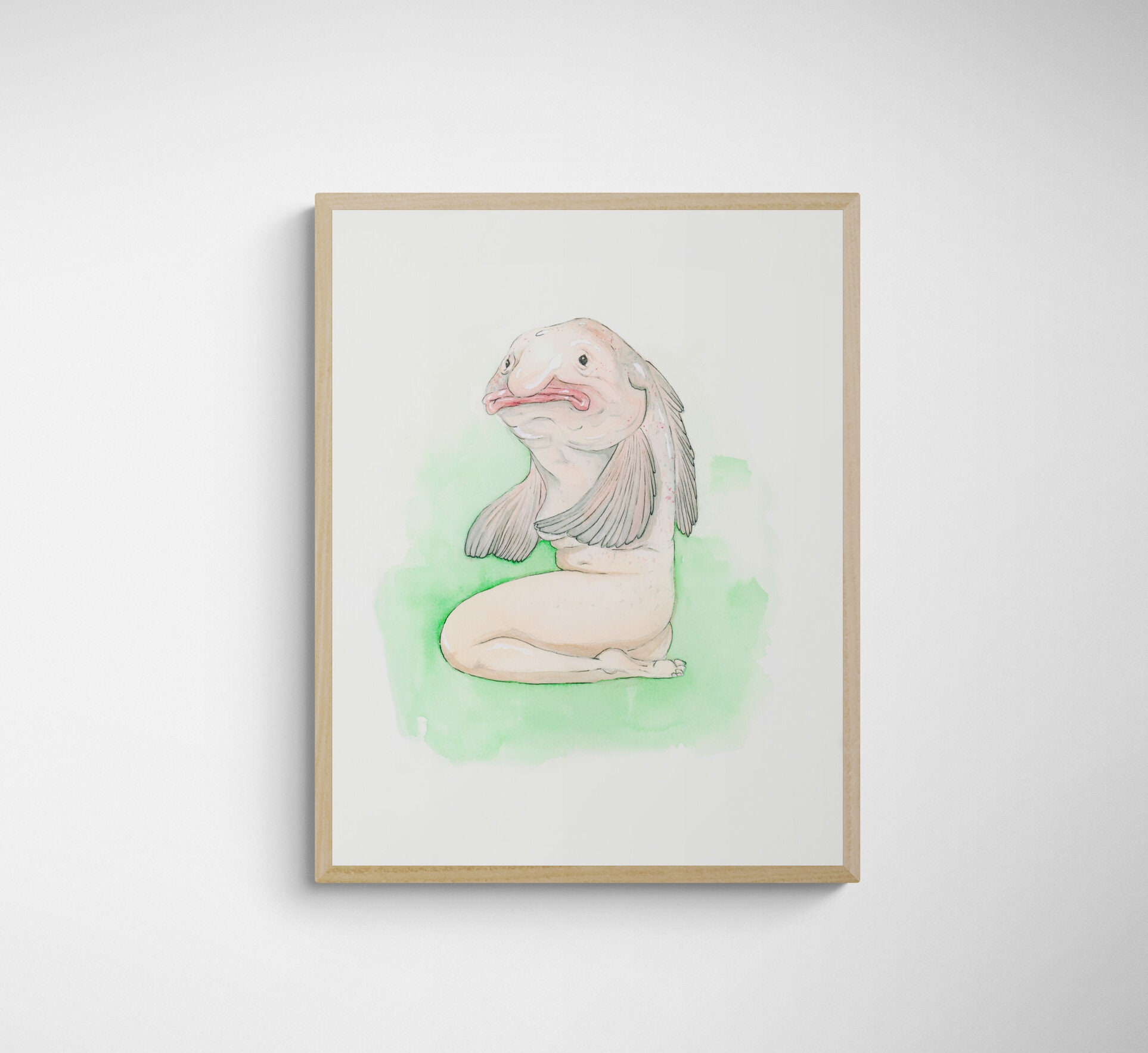 Blobfish Reverse Mermaid - Watercolor Illustration - Etsy