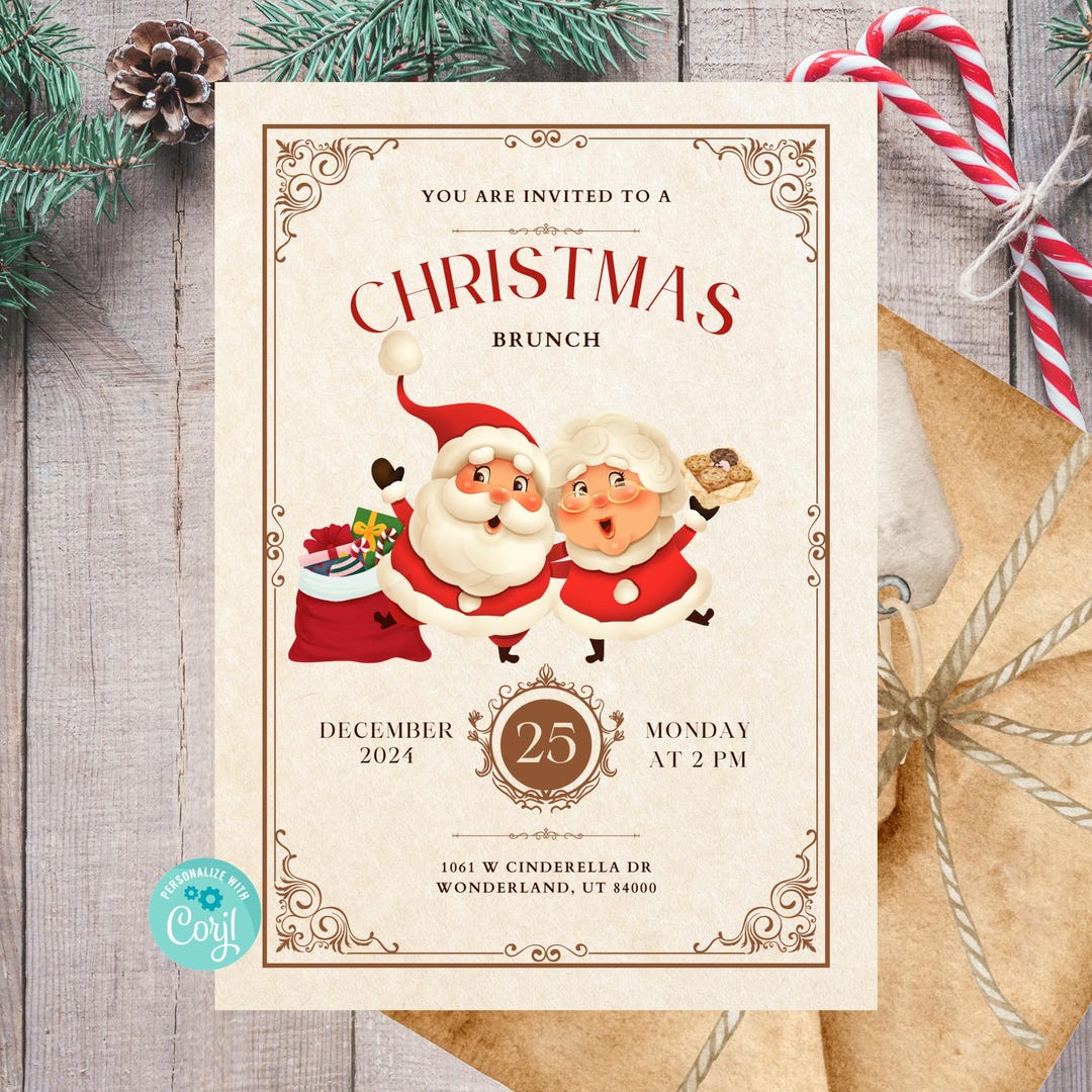 Santa Claus and Mrs Claus Christmas Brunch Invitation, Family Gathering ...