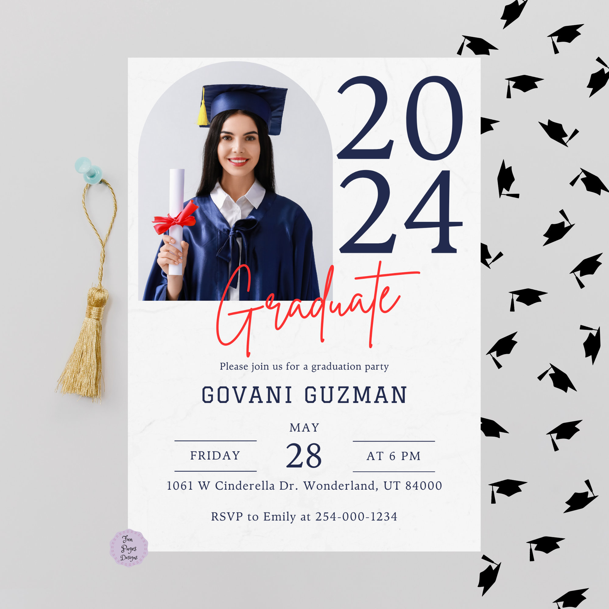 School Colors Graduation Invitation, Class of 2024 Party Ceremony ...
