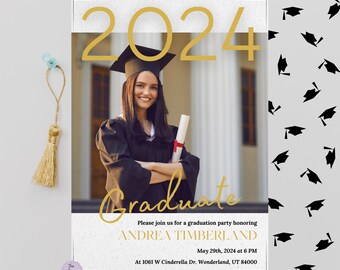 Class of 2024, Gold Minimalist Graduation Party Invitation Template ...