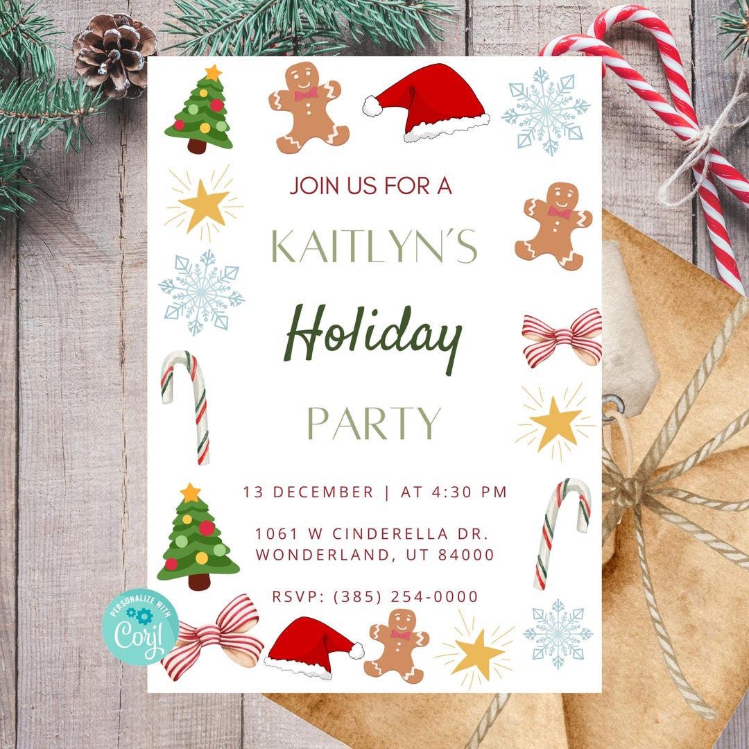 Candy Canes Holiday Party Invitation, Festive Christmas Theme ...