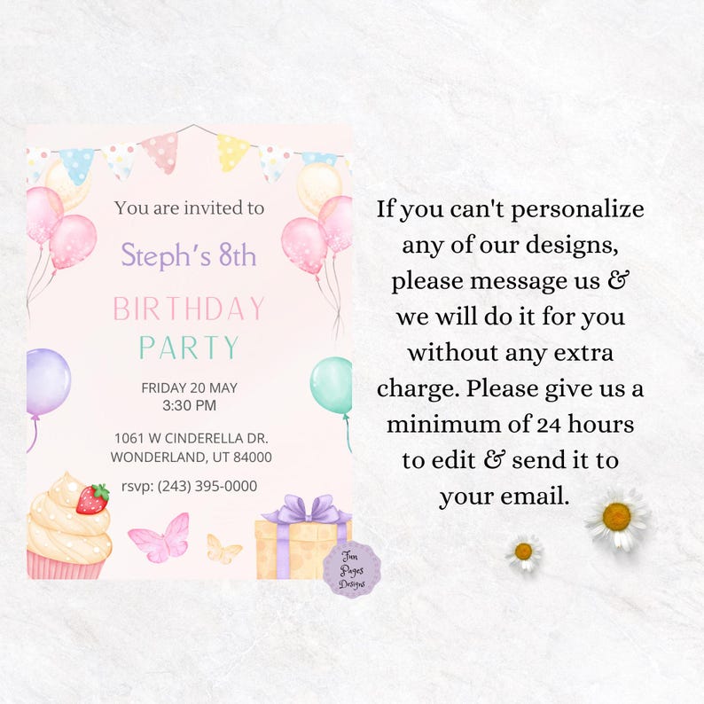Pastel Birthday Party Invitation, Girls Celebration, Kids Invite ...