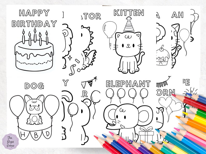 15 Birthday Coloring Pages Animal Theme 15 Printable Pages Kids ...