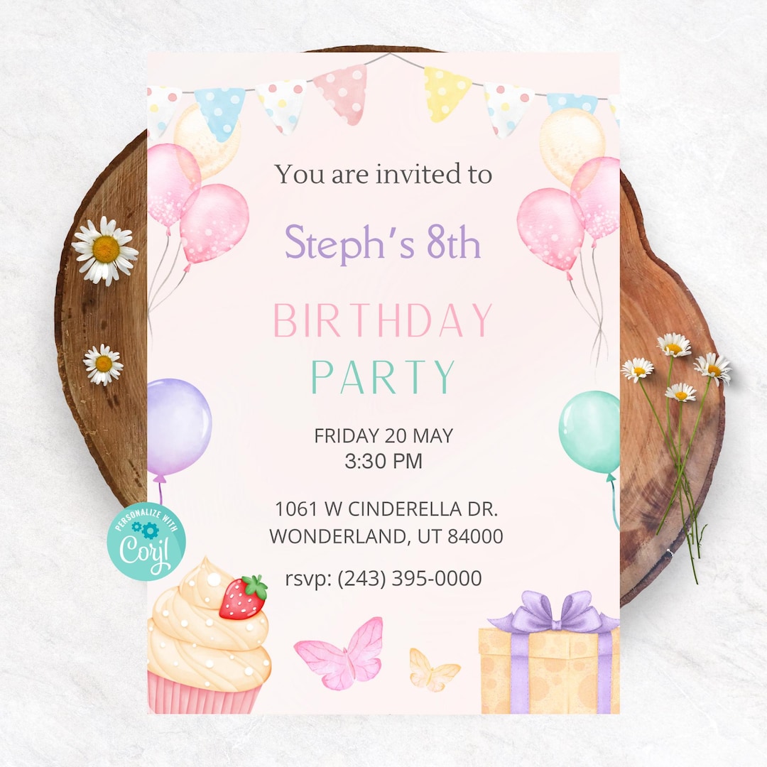 Pastel Birthday Party Invitation, Girls Celebration, Kids Invite ...