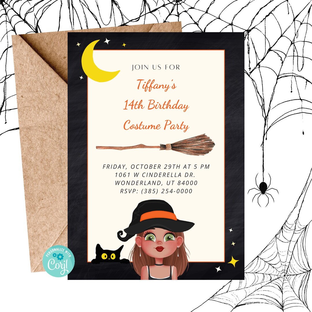 Spooky Witch Birthday Invitation, Creepy Party Invite, October Season ...