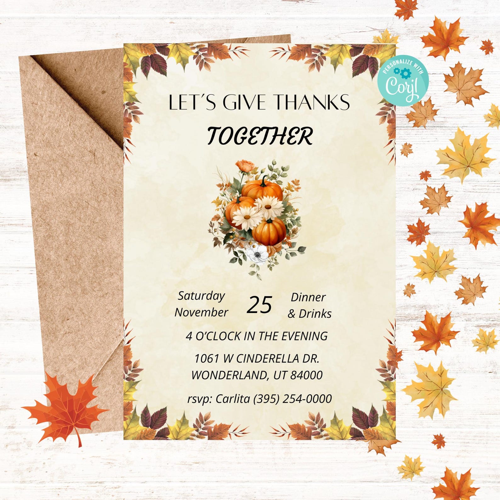Let's Give Thanks Invitation, Thanksgiving Theme, November Gathering ...