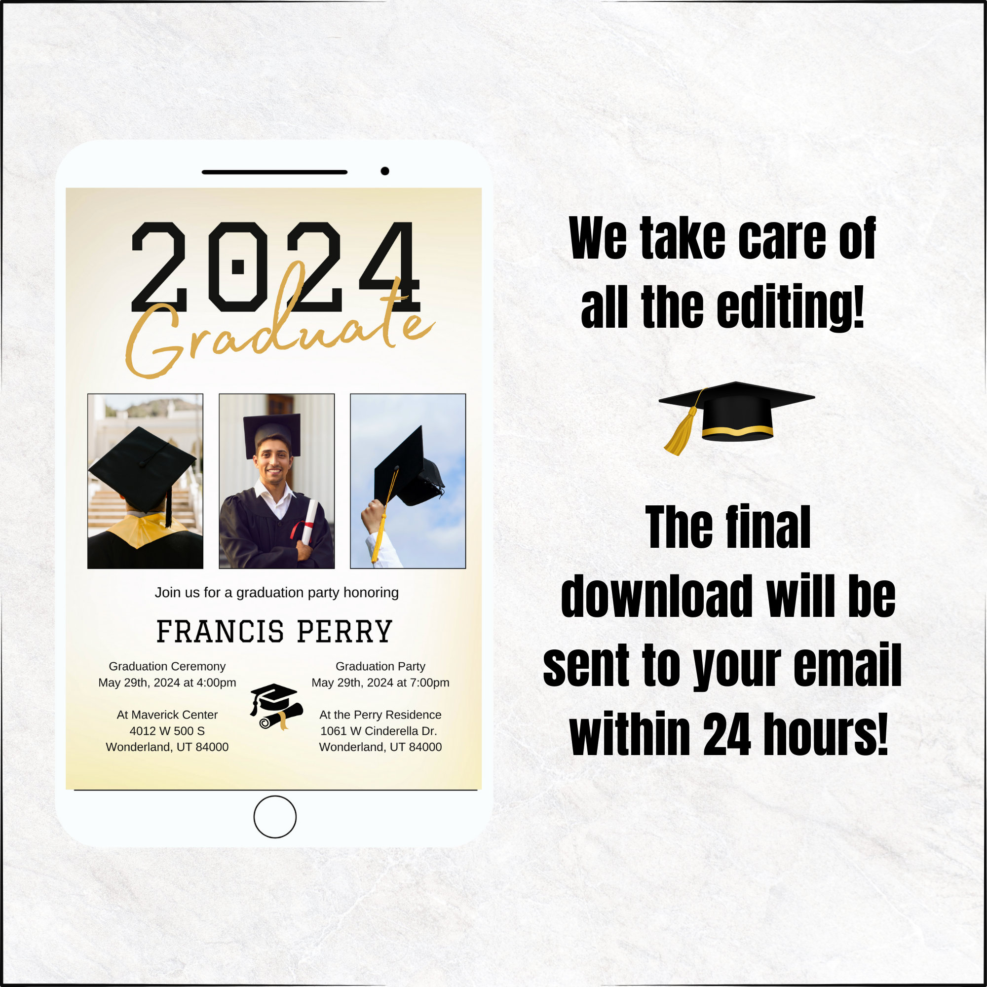 Gold 2024 Graduation Party, Invitation Ceremony, Digital Download - Etsy