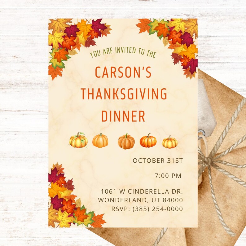 Fall Thanksgiving Dinner Invitation, November Gathering, Let's Give ...